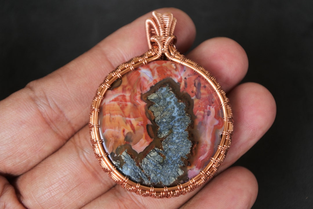 Marcasite Agate,wire Wrap Copper Pendant, Agate Rock,agate Stone ...