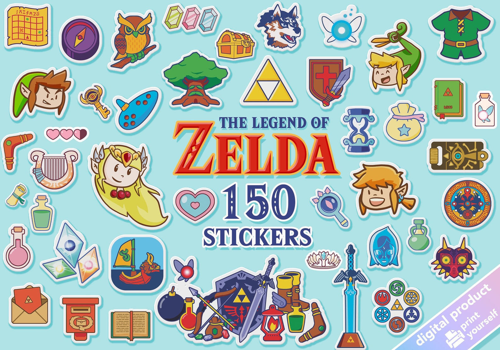 Pack of Printable Stickers -- the Legend of Zelda -- for Phone, Laptop ...