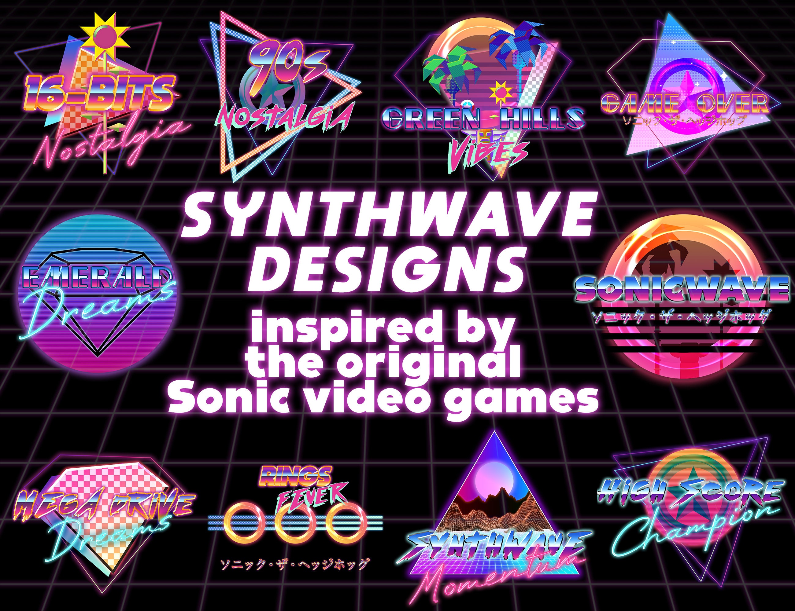 Synthwave/outrun Designs and Logos // Inspired by Sonic the Hedgehog - Etsy