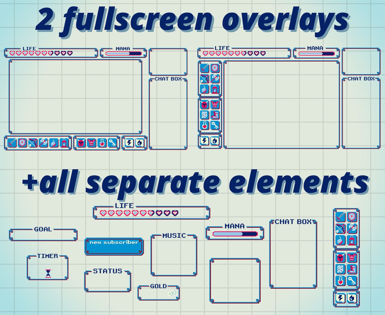Stream Package Twitch Overlay / 8 Bit RPG Inventory Video Game Theme ...