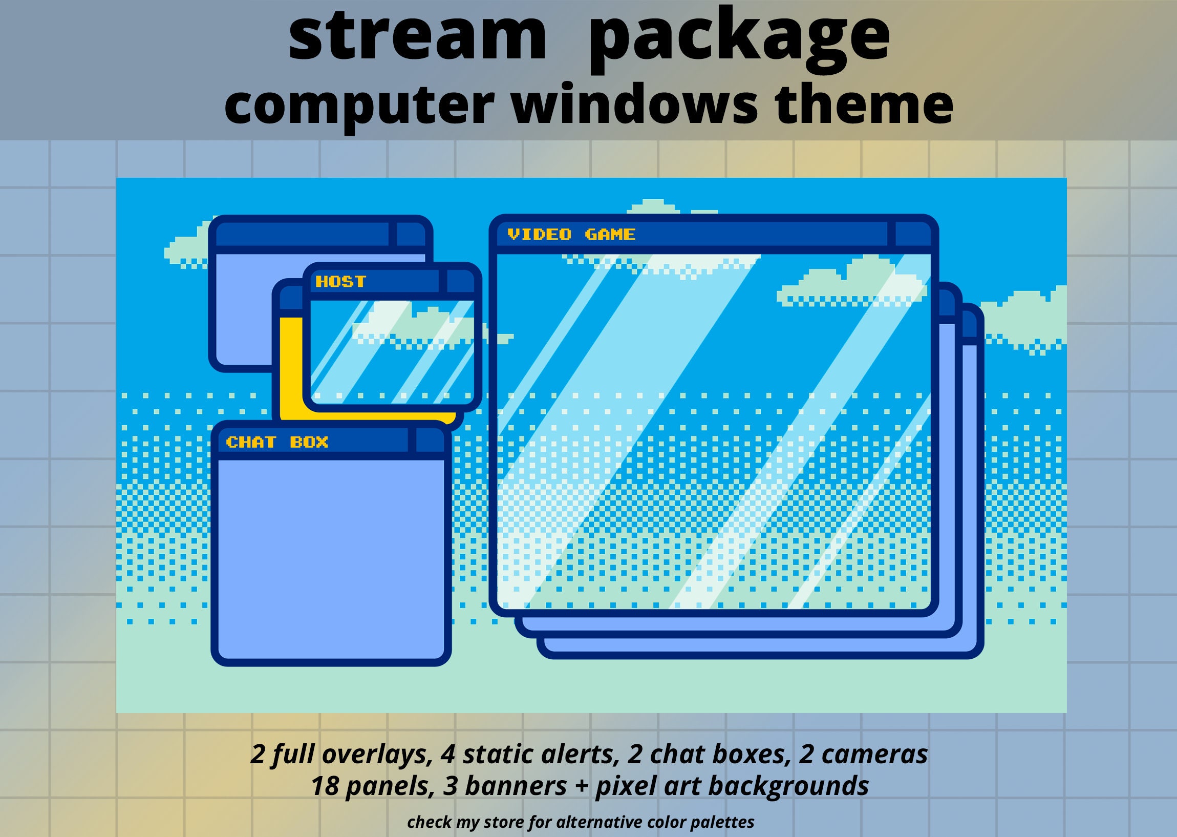 Stream Package Twitch Overlay / Computer Windows Theme / Blue&yellow - Etsy