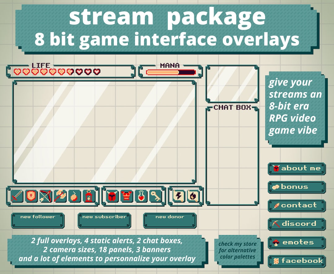 Stream Package Twitch Overlay / 8 Bit RPG Inventory Video Game Theme ...
