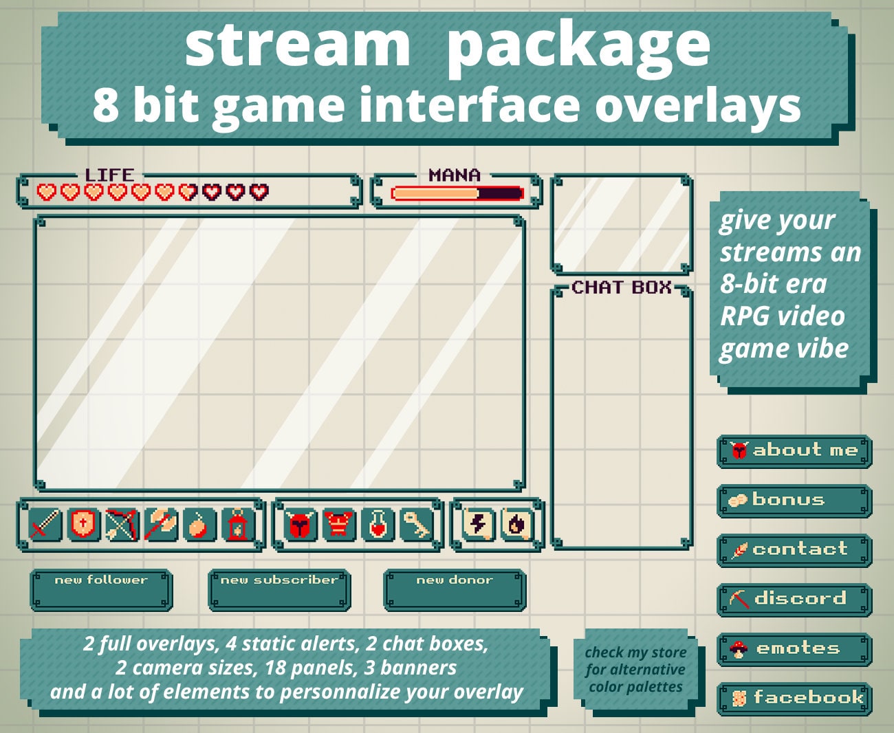 Stream Package Twitch Overlay / 8 Bit RPG Inventory Video Game - Etsy