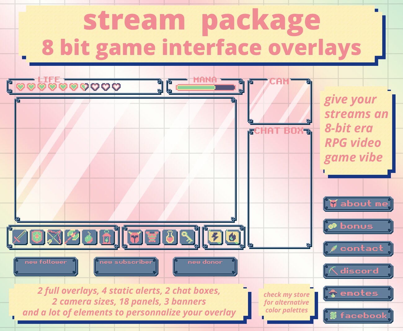 Stream Package Twitch Overlay / 8 Bit RPG Inventory Video Game Theme ...