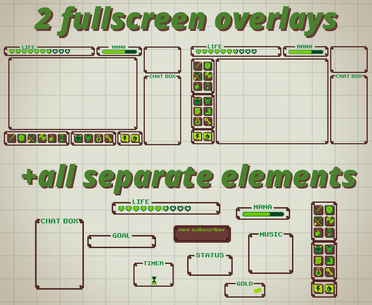 Stream Package Twitch Overlay / 8 Bit RPG Inventory Video Game Theme ...
