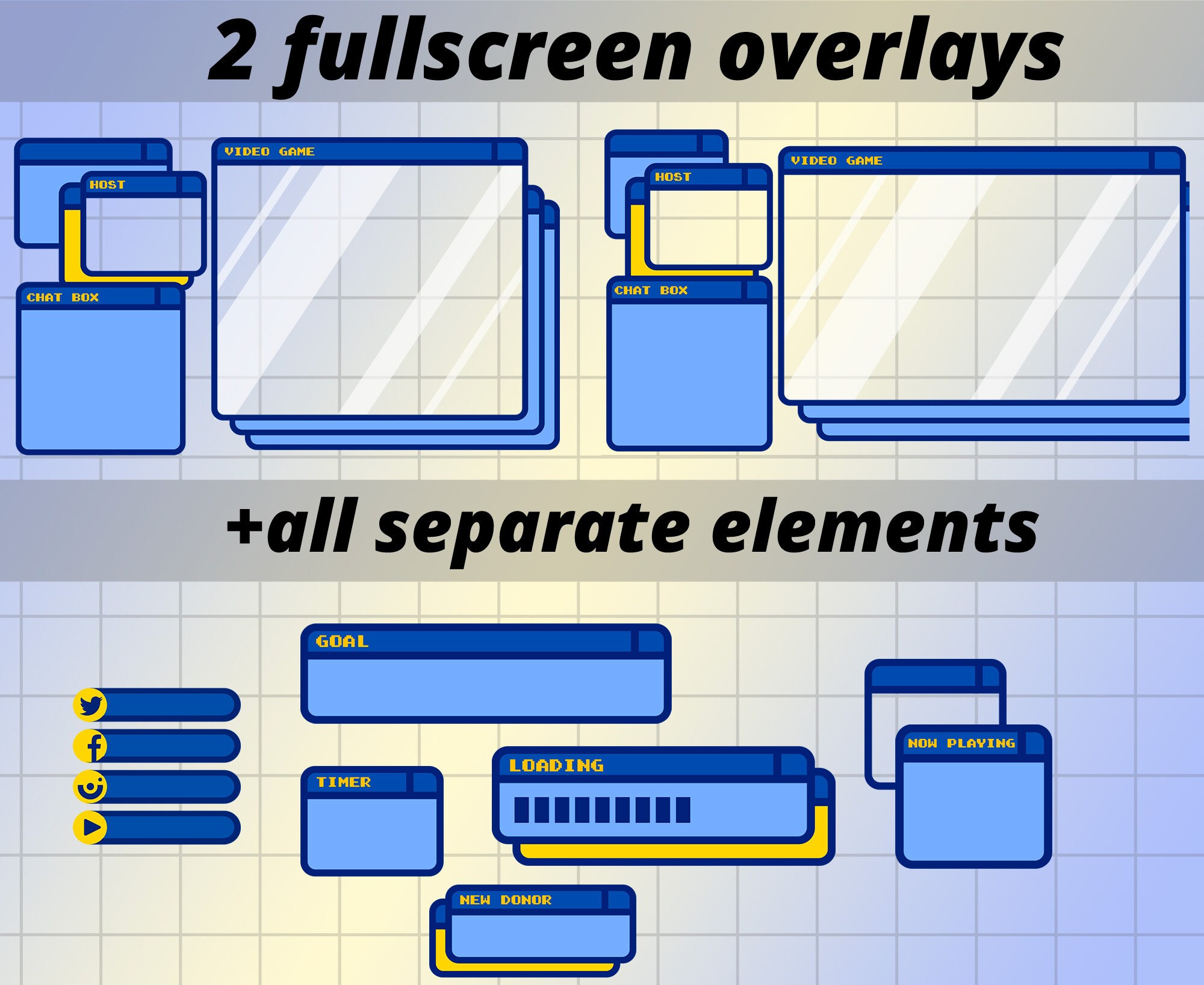Stream Package Twitch Overlay / Computer Windows Theme / Blue&yellow - Etsy
