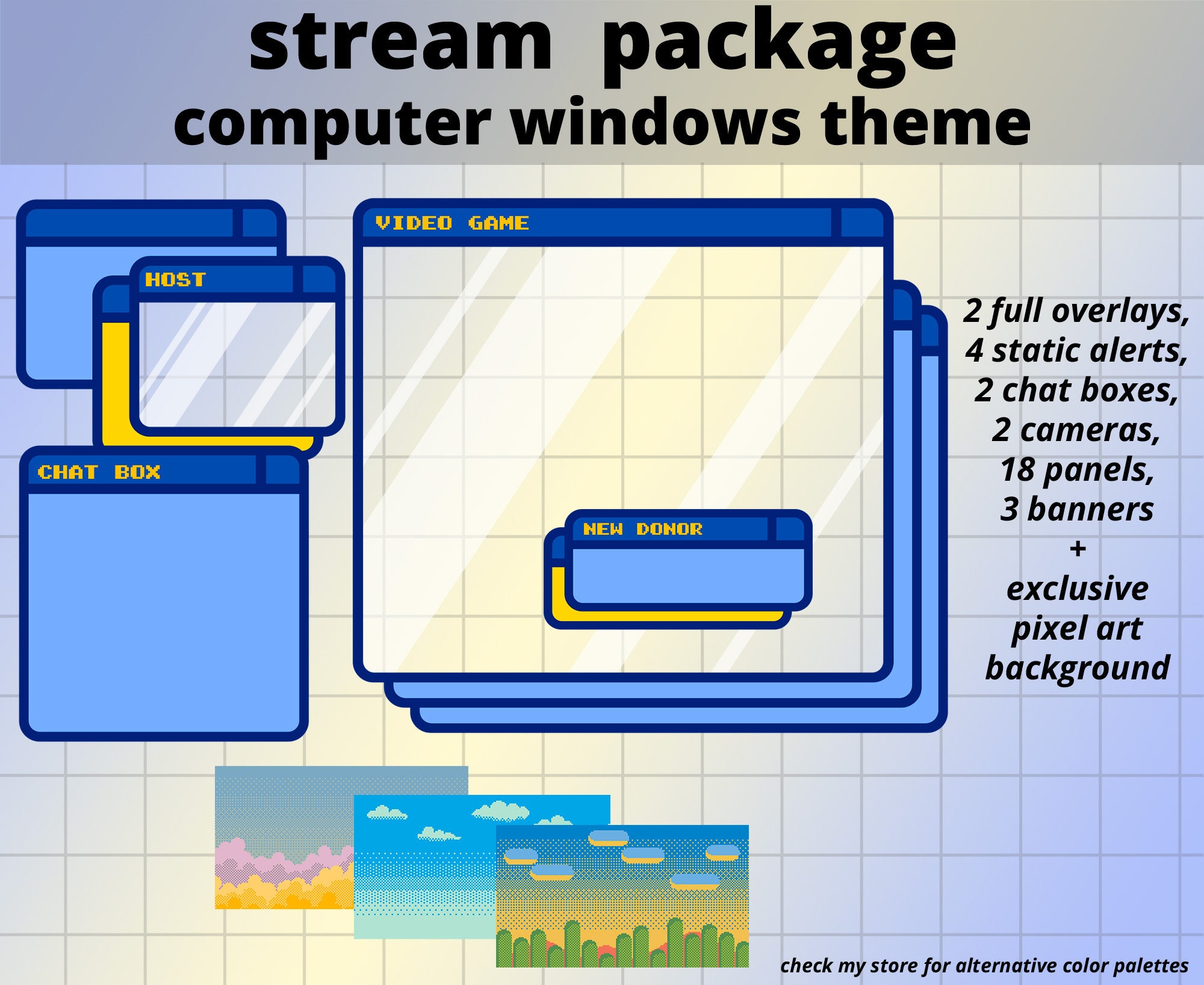 Stream Package Twitch Overlay / Computer Windows Theme / Blue&yellow - Etsy