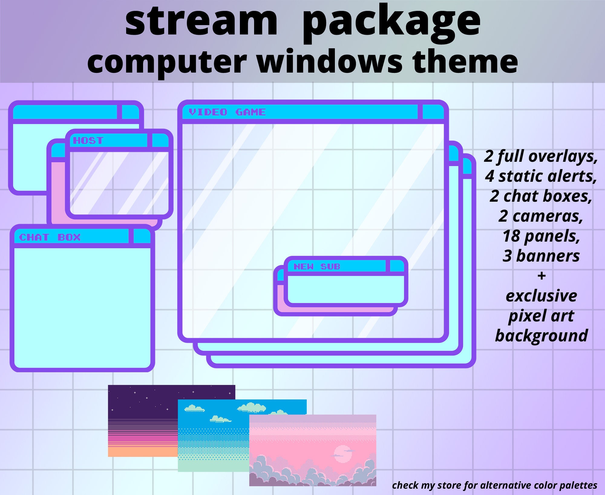 Stream Package Twitch Overlay / Computer Windows Theme / Blue Violet - Etsy