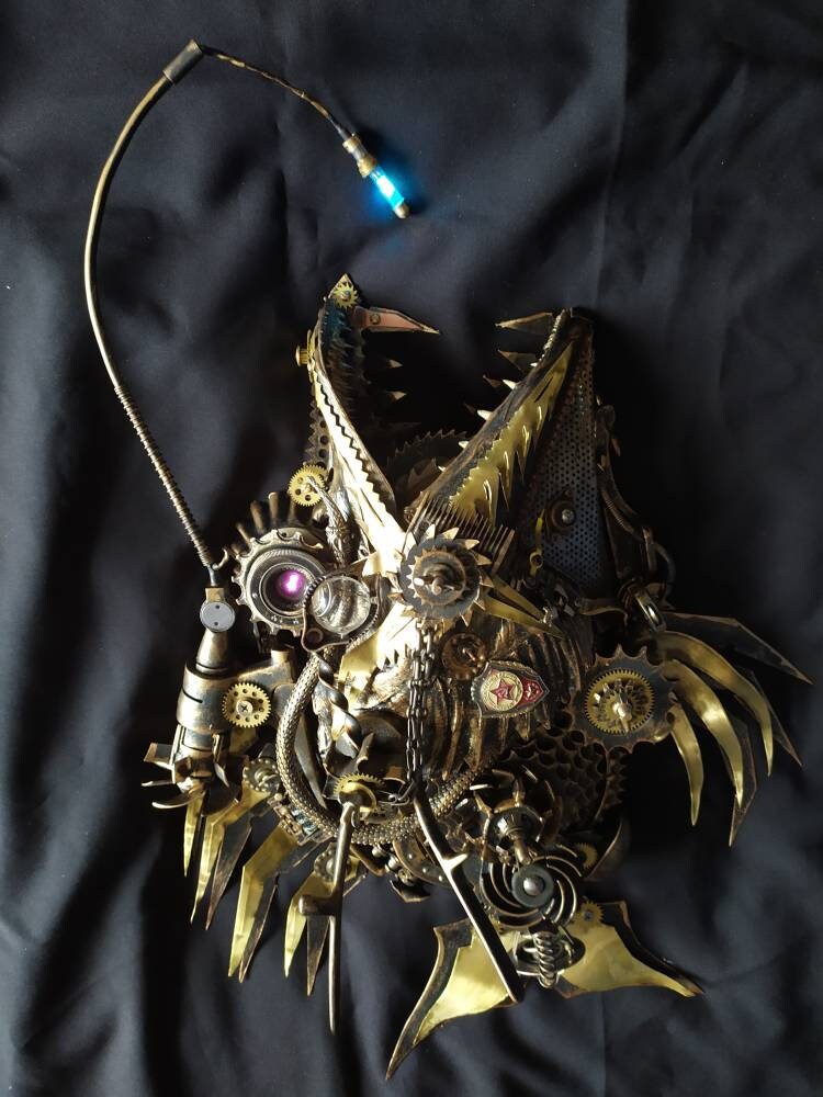 Metal Fish Sculpture With Natural Jaws to Order, From Three Week - Etsy