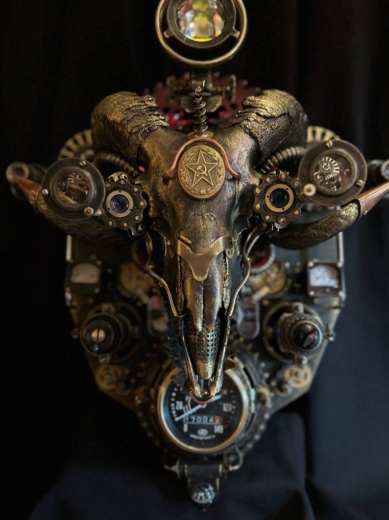 Ram Skull Sculpture, Steampunk Style Golden Skull - Etsy