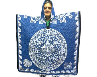 Mexican PONCHO With Hood , AZTECA , One Size , Winter Poncho , Unisex ...