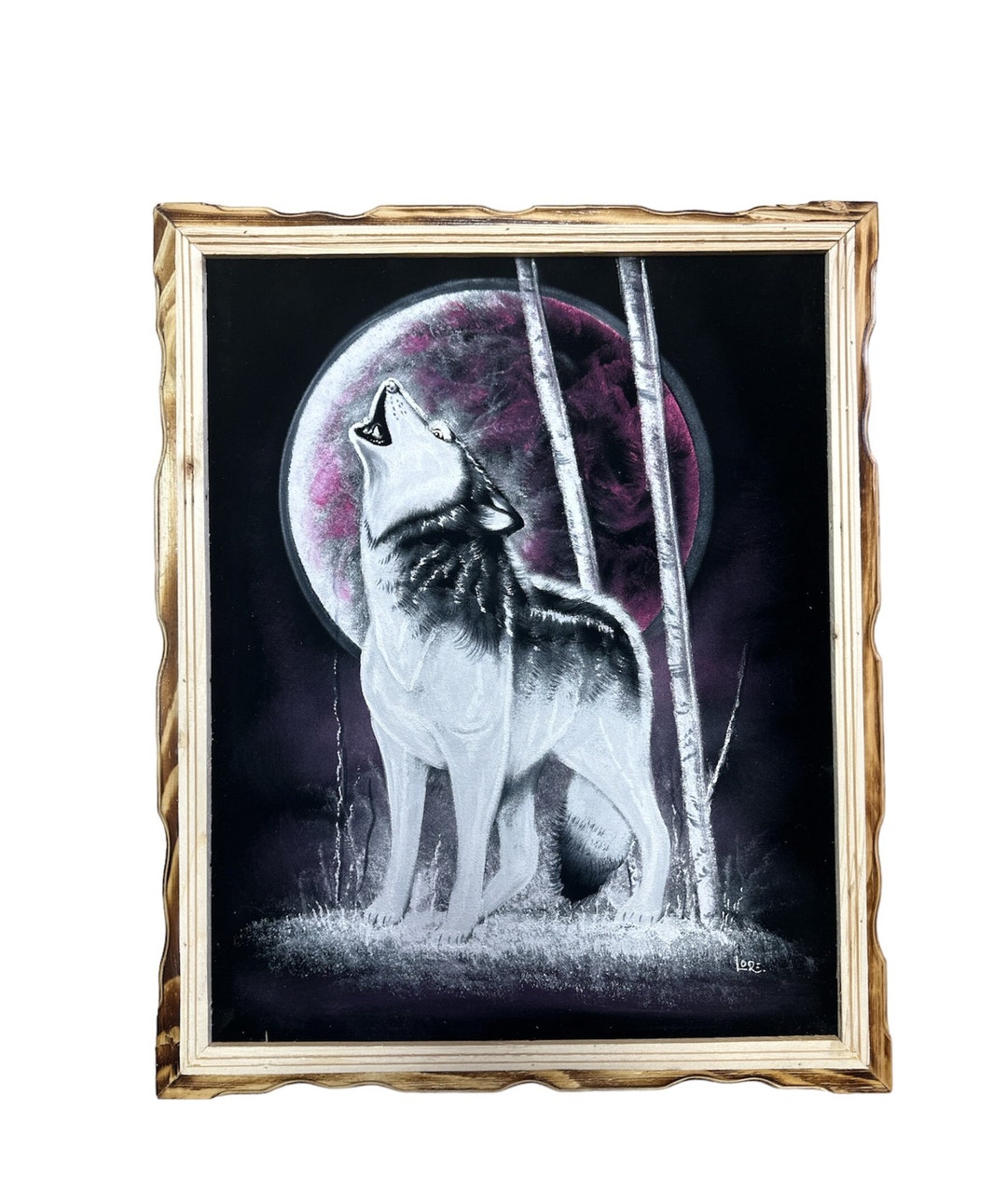 18" X 22" HAND PAINTED WOLF , Velvet Painting , Framed , Signed ...
