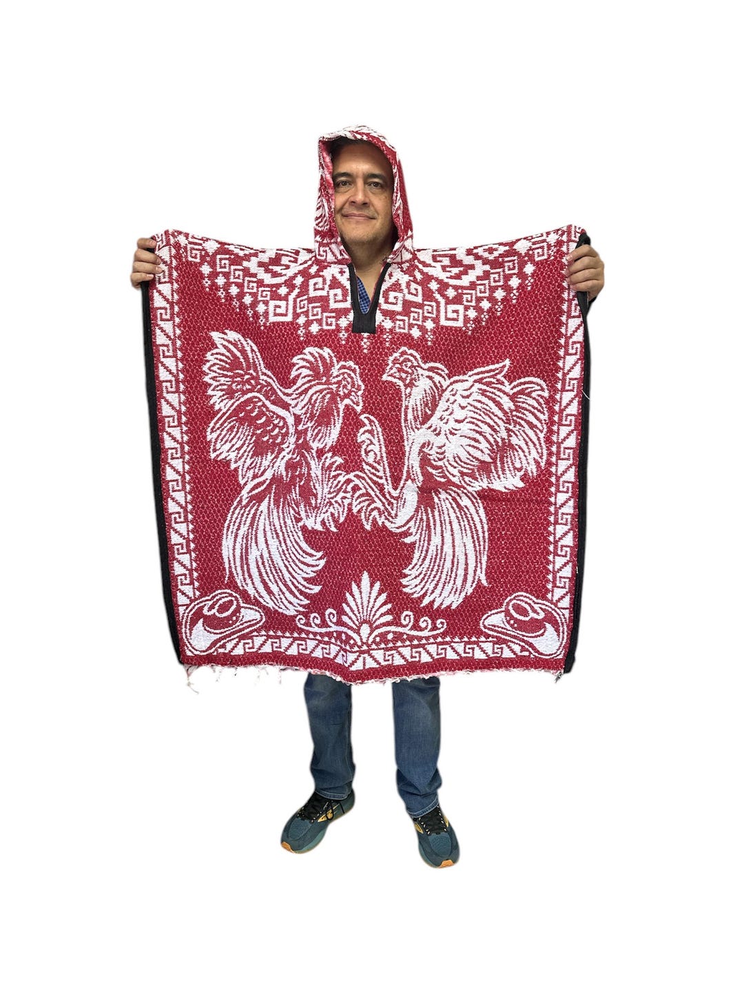 Mexican PONCHO With Hood , Pelea De Gallos , ROOSTER , One Size ...