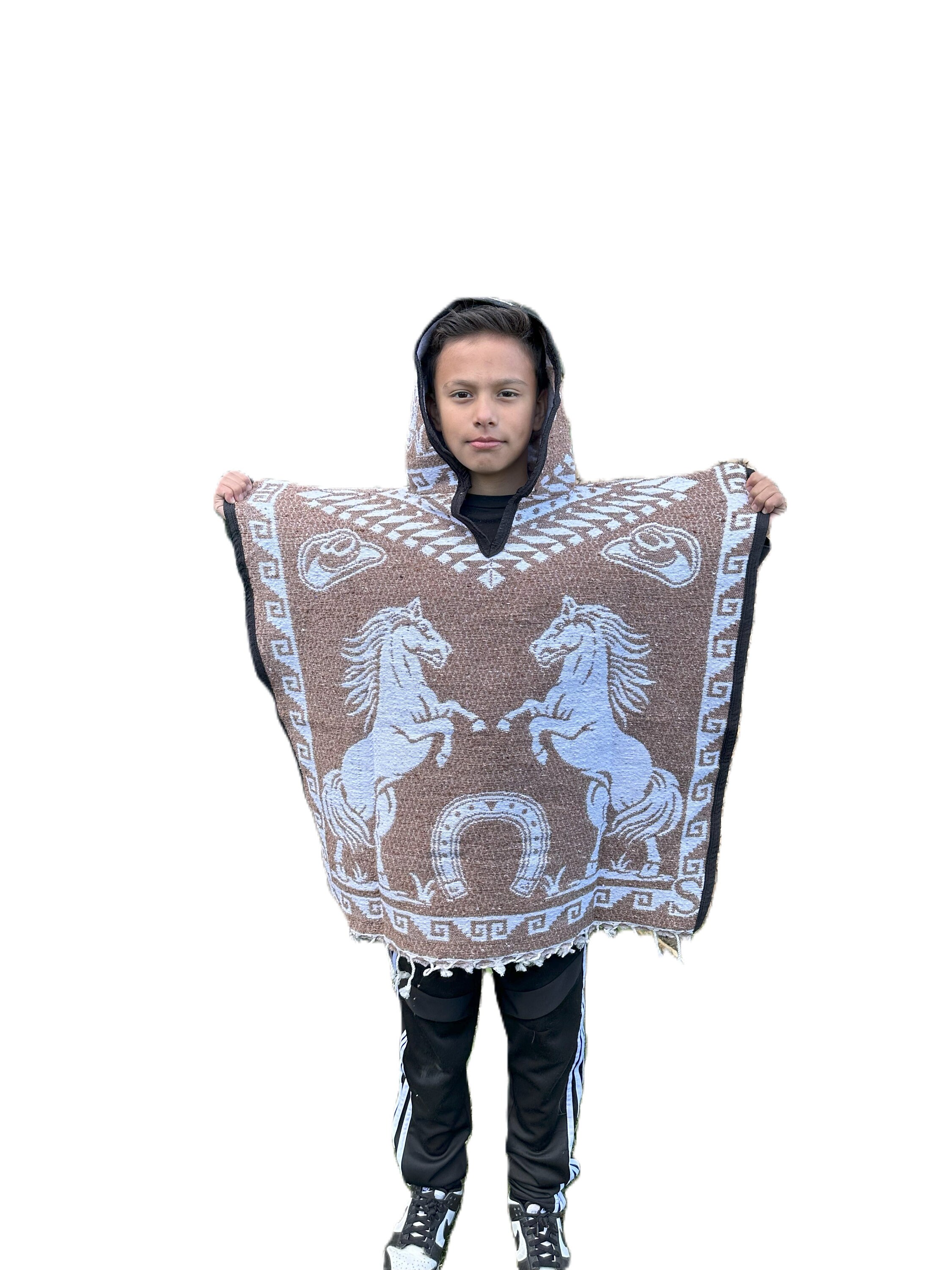 MEXICAN KIDS PONCHO With Hood , Horses , One Size , Winter Poncho ...