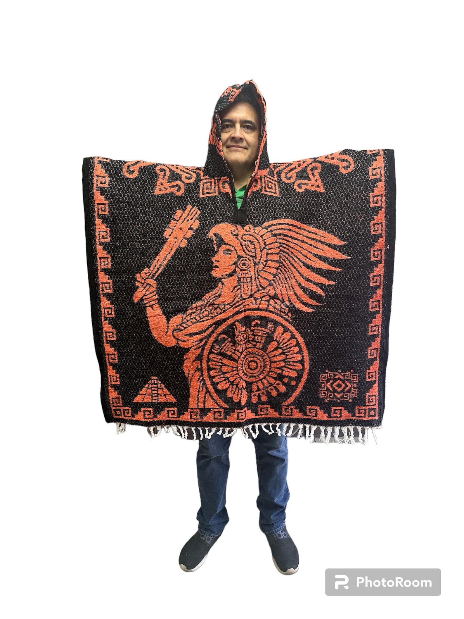 Mexican PONCHO With Hood , AZTECA , One Size , Winter Poncho , Unisex ...