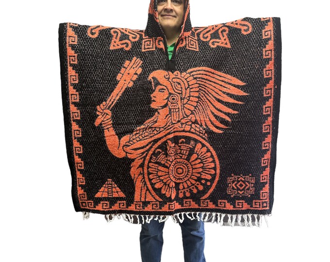 Mexican PONCHO With Hood , AZTECA , One Size , Winter Poncho , Unisex ...