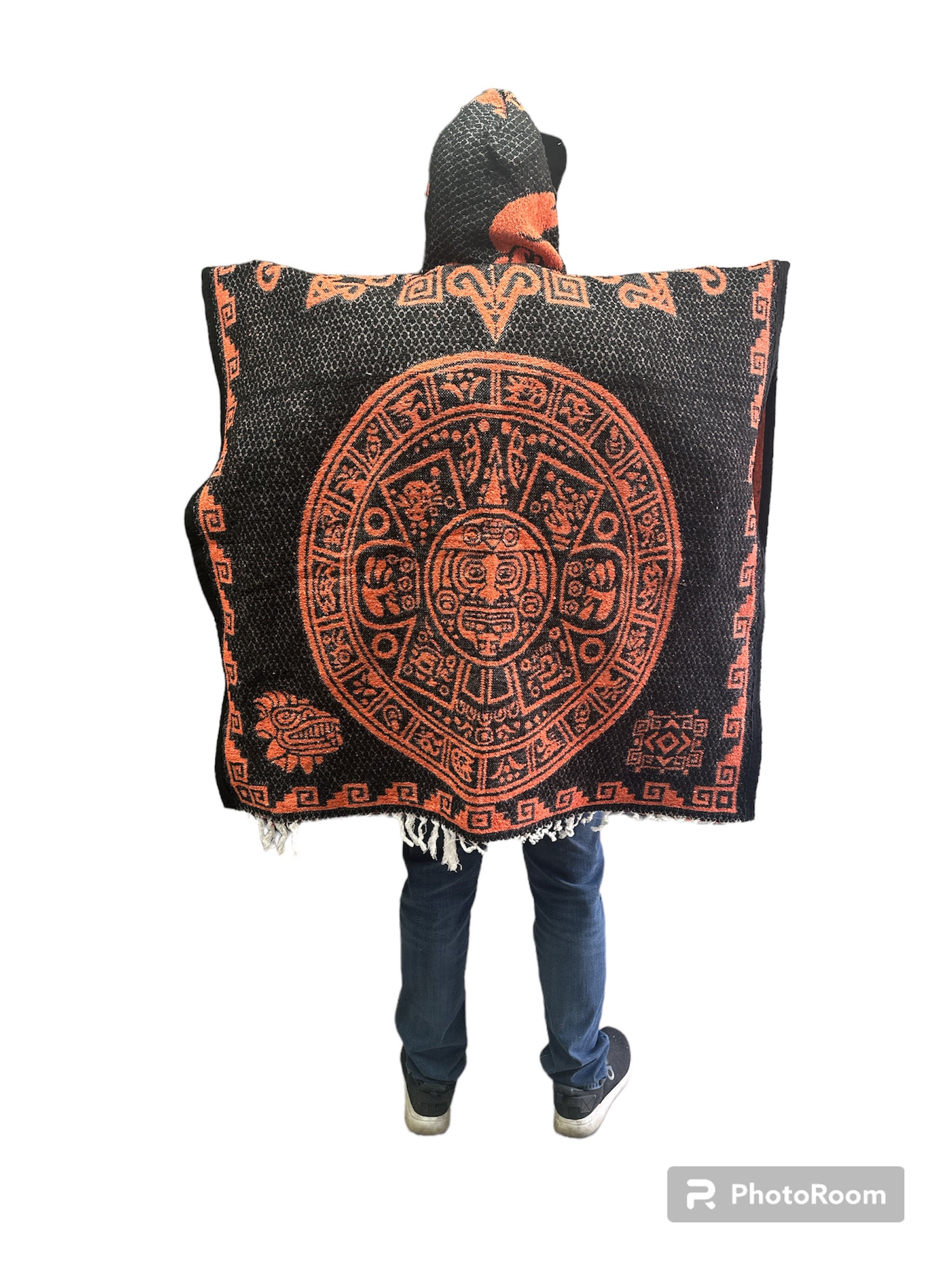 Mexican PONCHO With Hood , AZTECA , One Size , Winter Poncho , Unisex ...