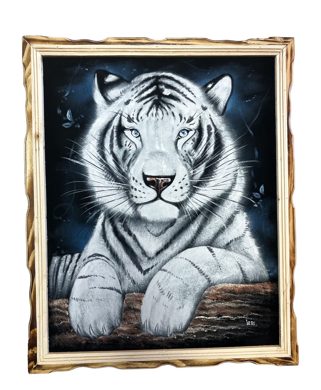 18" X 22" HAND PAINTED TIGER , Velvet Painting , Framed , Signed ...