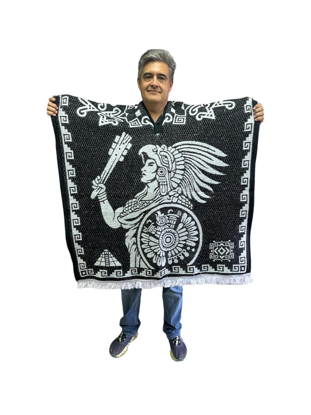 MEXICAN PONCHO AZTECA , One Size , Winter Poncho , Unisex , B&W , New ...
