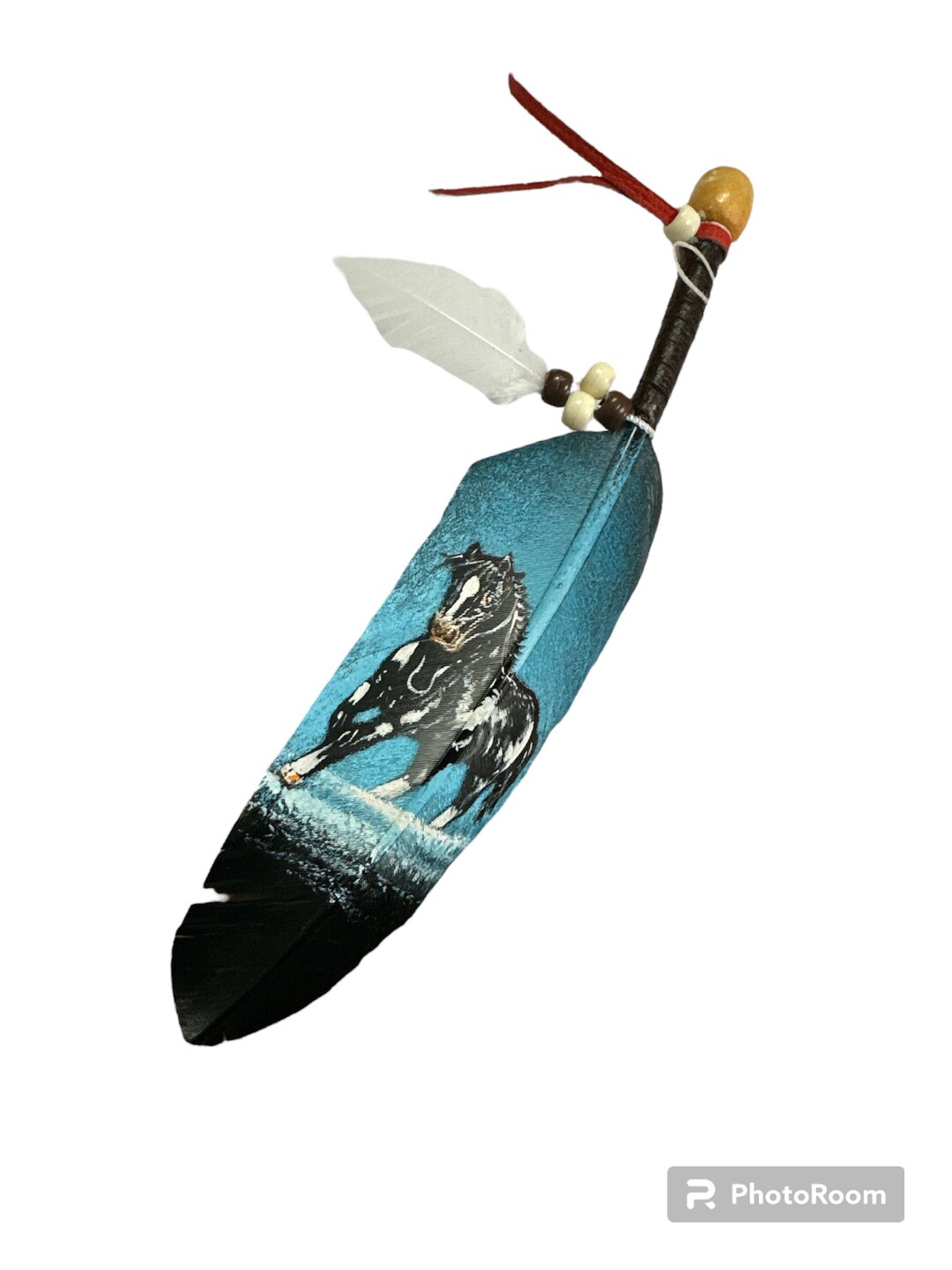 HAND PAINTED FEATHER , Southwest Art , Arts & Crafts , Horse , Black ...