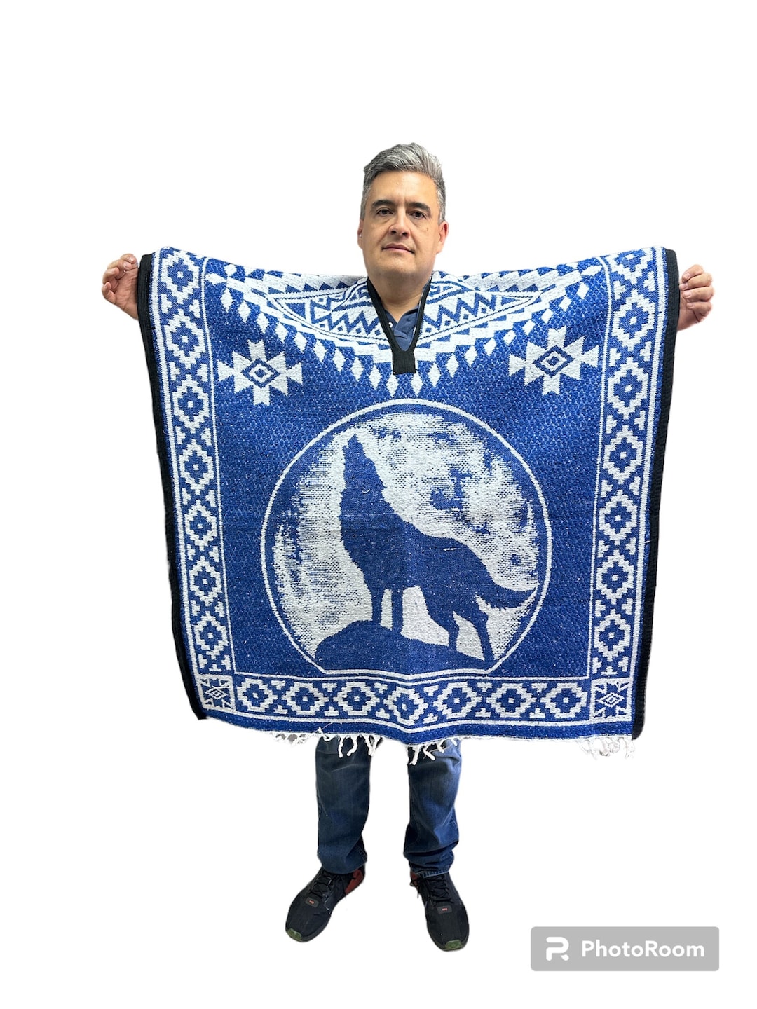 MEXICAN PONCHO WOLF , One Size , Winter Poncho , Unisex , Howling Wolf ...