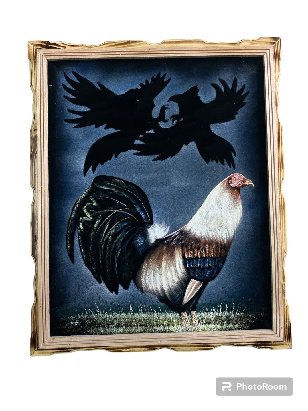 18" X 22" HAND PAINTED ROOSTER, Velvet Painting , Framed , Signed ...