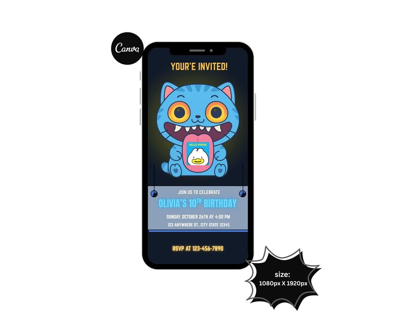 Derpy Tiger Birthday Invitation, Animated Kids Invite (canva Template ...