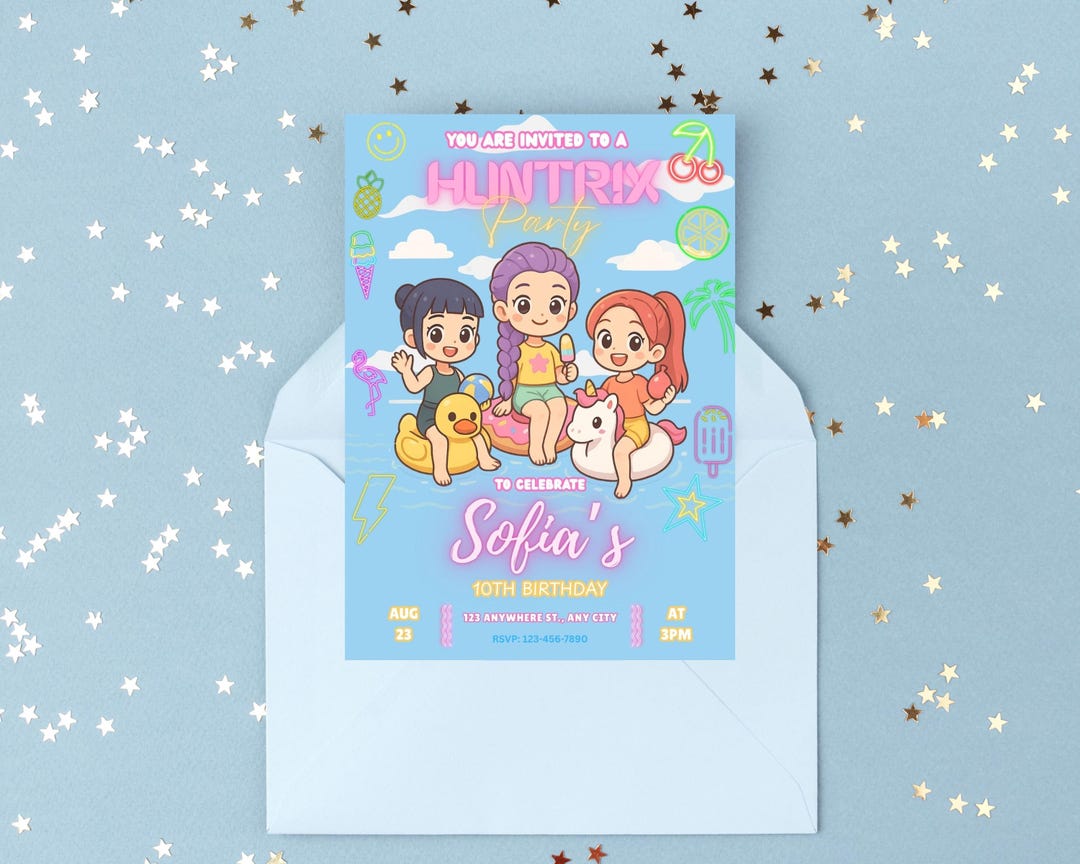 Kpop Demon Hunters Inspired Birthday Pool Party Invitation Template ...