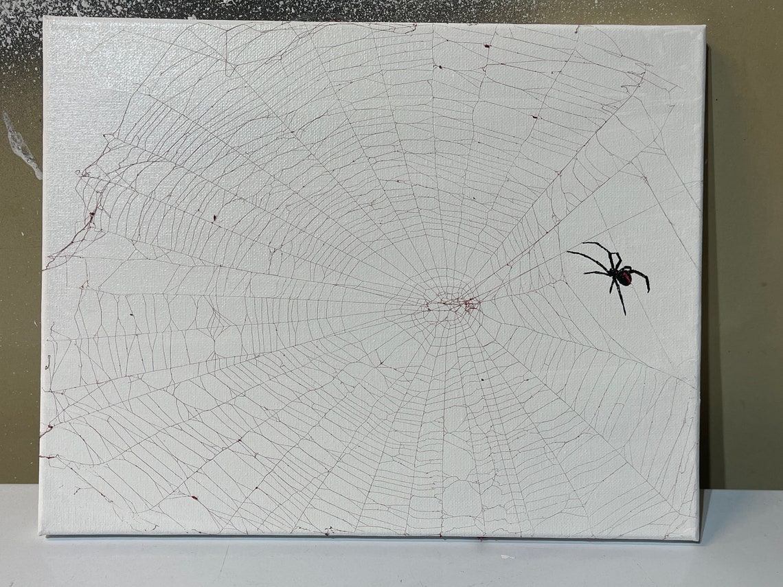 Real Spiderweb Preserved Web on Canvas Hand Painted Spider - Etsy