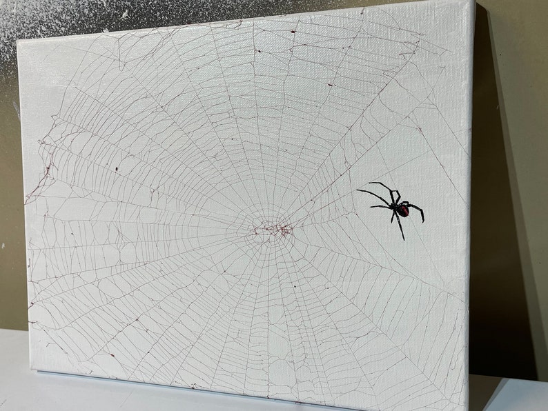 Real Spiderweb Preserved Web on Canvas Hand Painted Spider - Etsy
