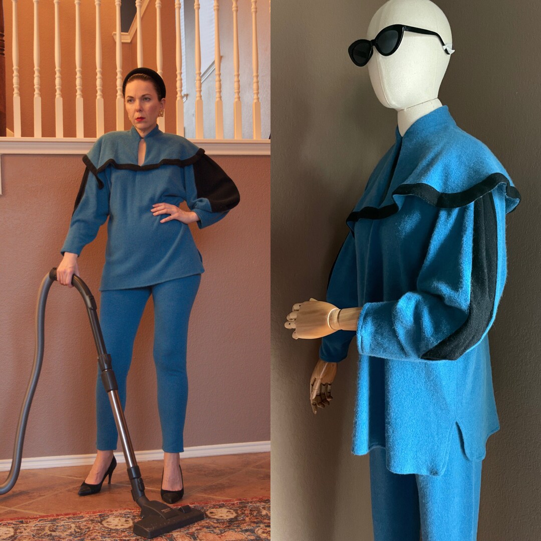 Vintage Cashmere Two Piece Knit Long Sweater and Pants Matching Set 80s ...