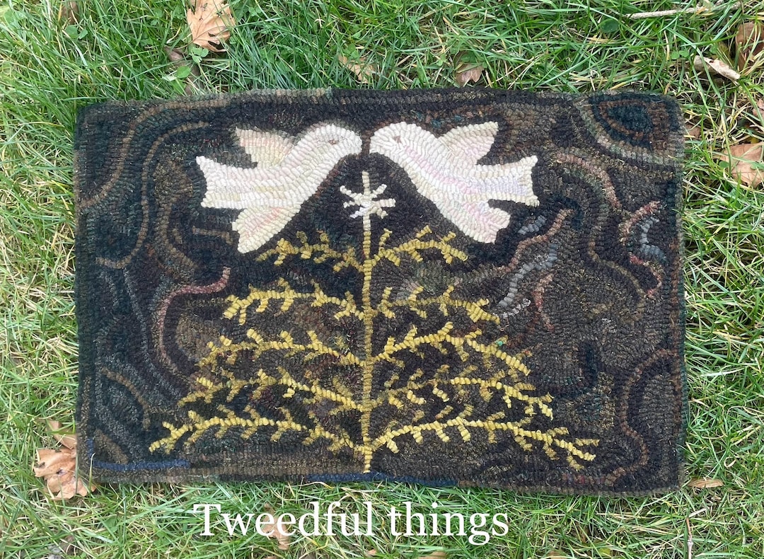 Folk Art two Turtle Doves Hand Hooked Primitive Wool Rug - Etsy
