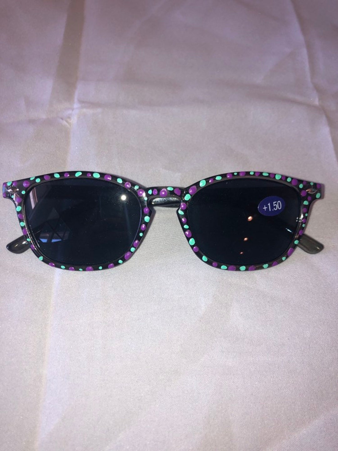 Limited Edition Hand Painted Reading Sunglasses Purple and Mint Acrylic ...