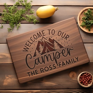 One Happy Camper Gifts, Personalized Cutting Board, Camper Decor Inside ...