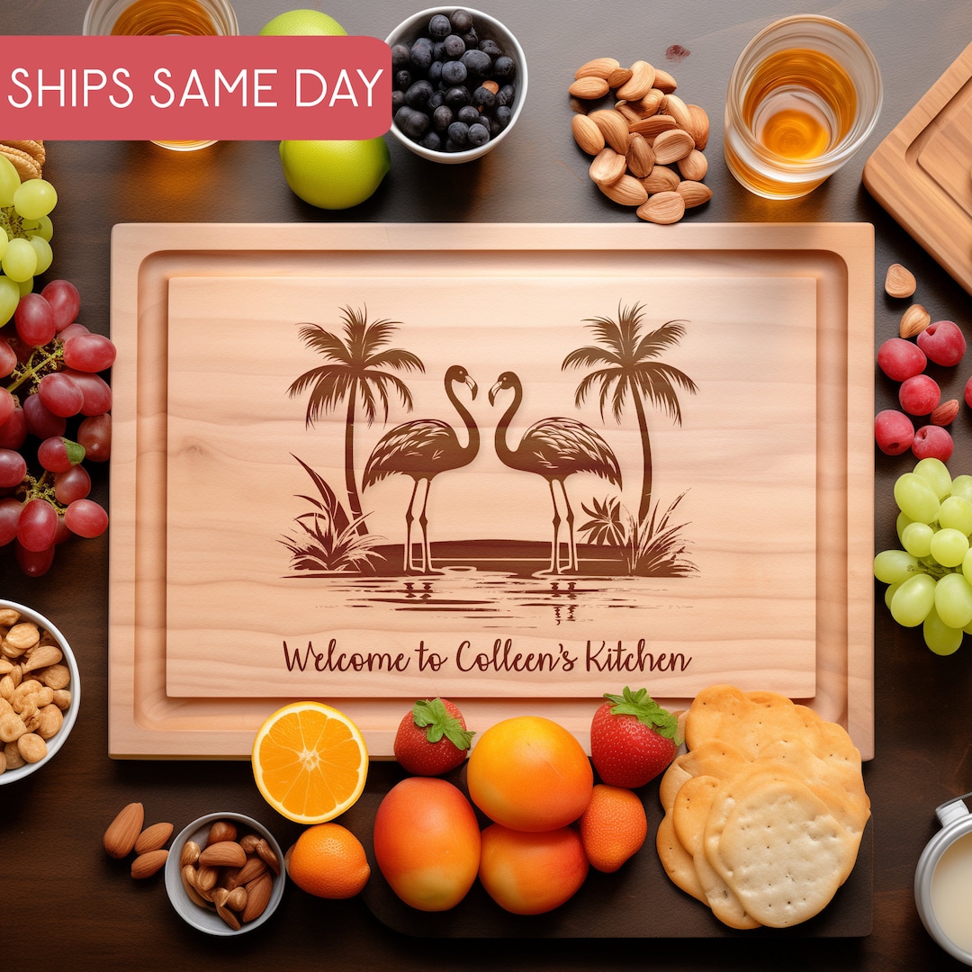 Engraved Flamingo Cutting Board, Flamingo Kitchen Decor, Personalized ...