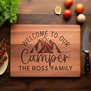 One Happy Camper Gifts, Personalized Cutting Board, Camper Decor Inside ...