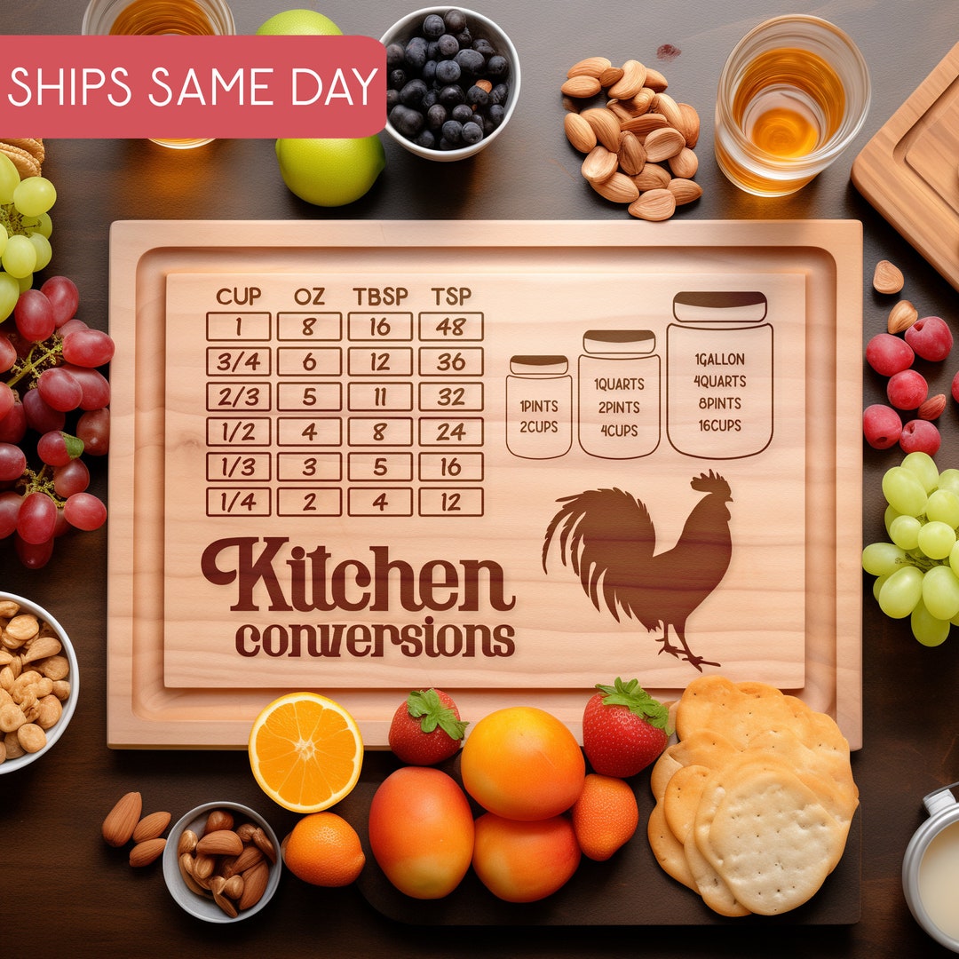 Kitchen Conversion Chart, Wooden Cutting Board, Kitchen Measurements ...