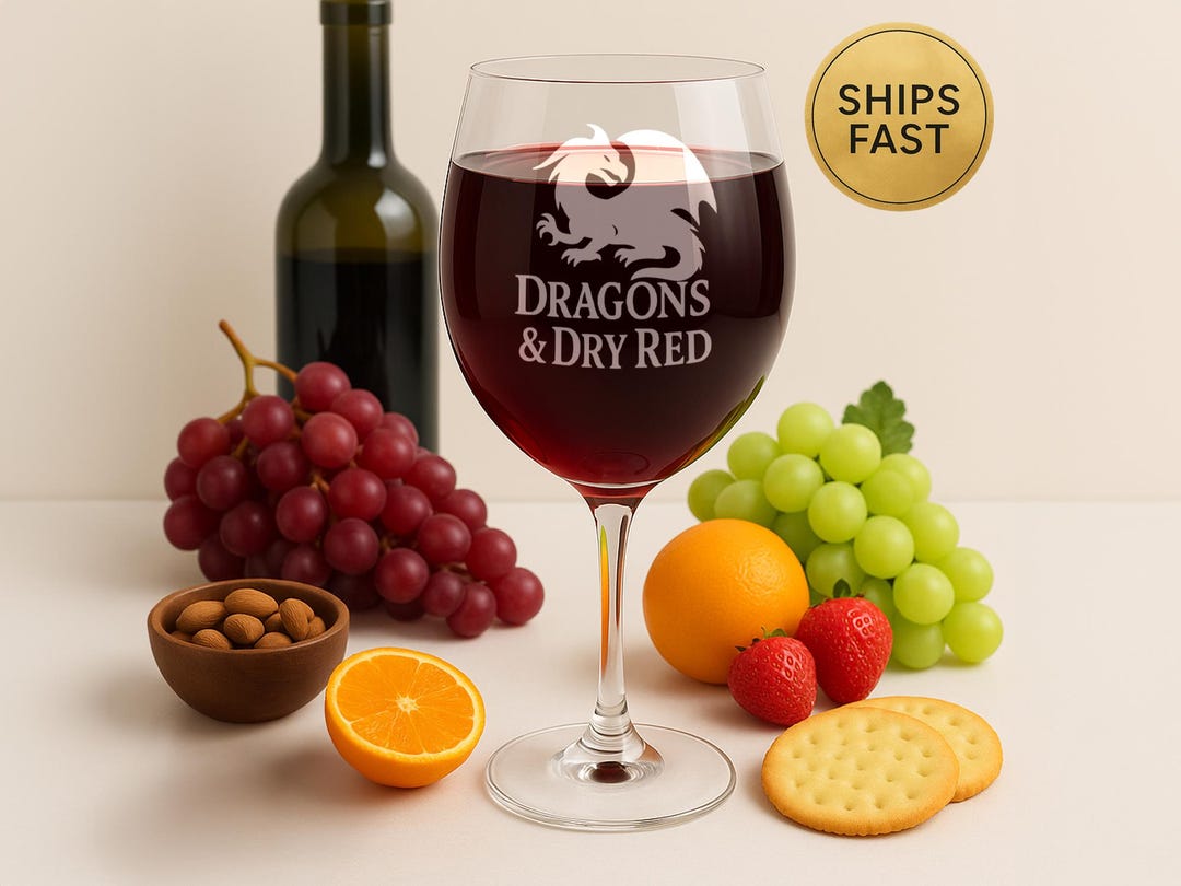 Engraved Dragons and Dry Red Wine Glass: Fantasy Quote Stemware for ...
