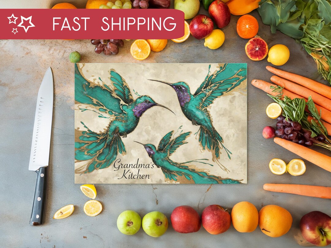 Hummingbird Glass Cutting Board, Personalized Hummingbirds Gift, Custom ...