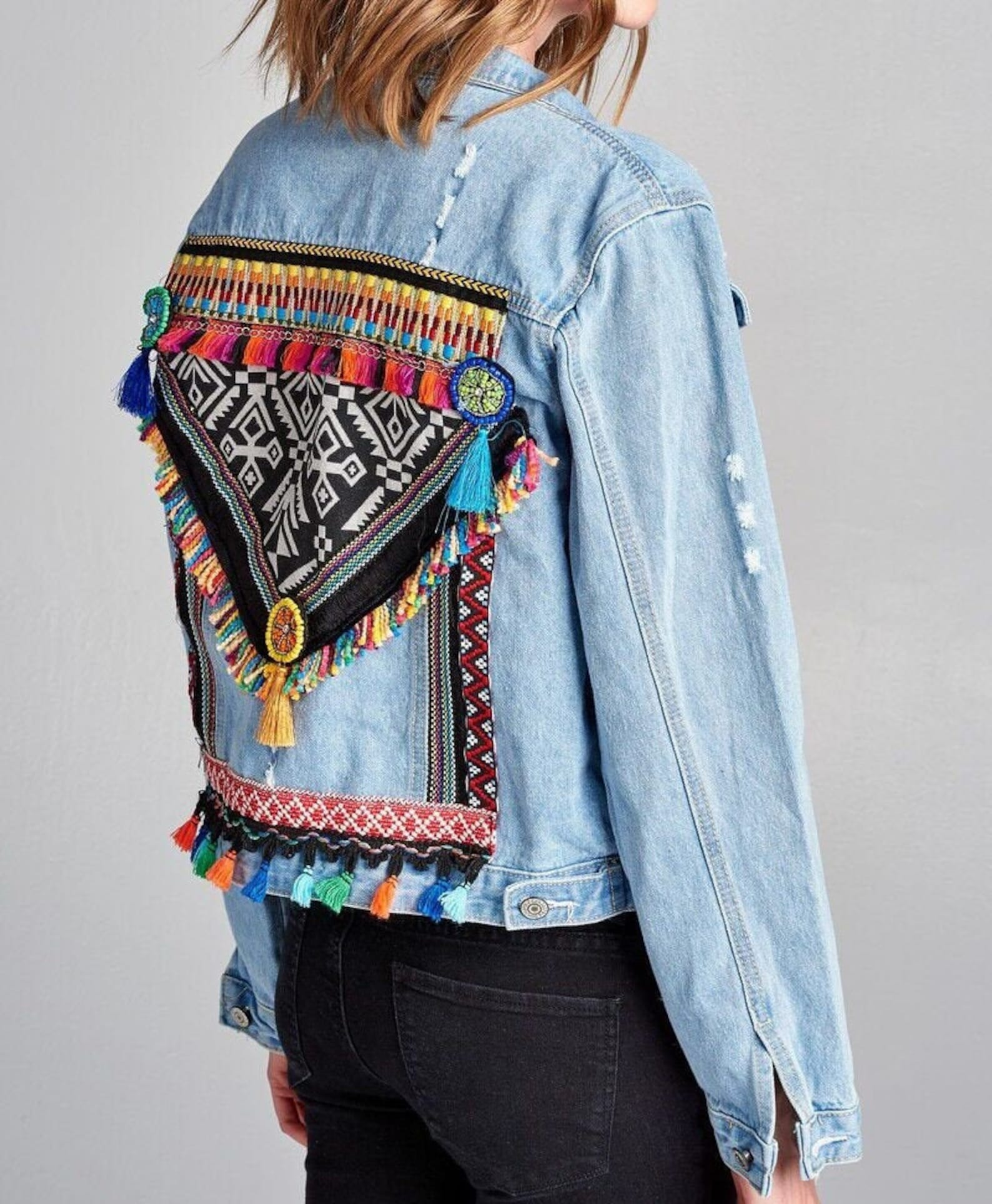 Embellished Jacket Boho Bohemian Denim Custom Southwestern Festival ...