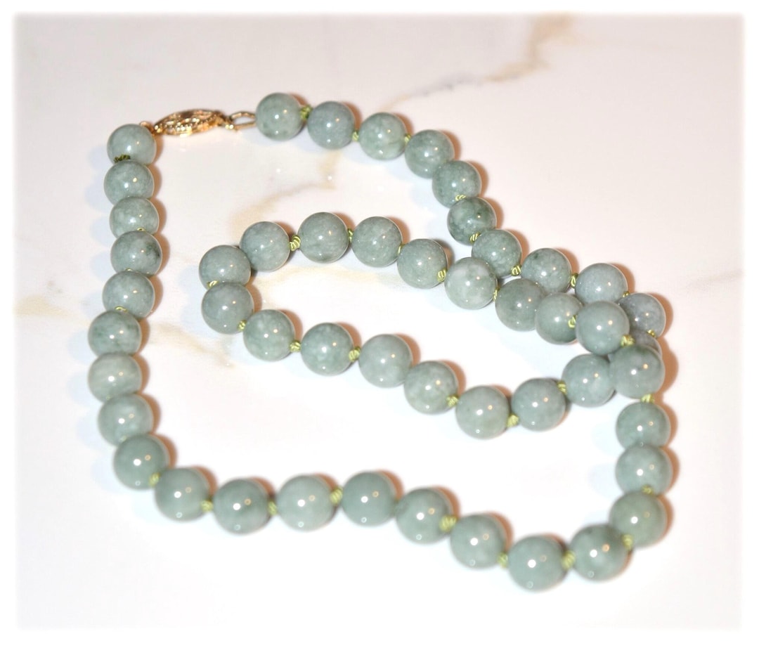 14k Solid Gold Burma Jade Beaded Necklace: Handmade Green Jade Jewelry ...