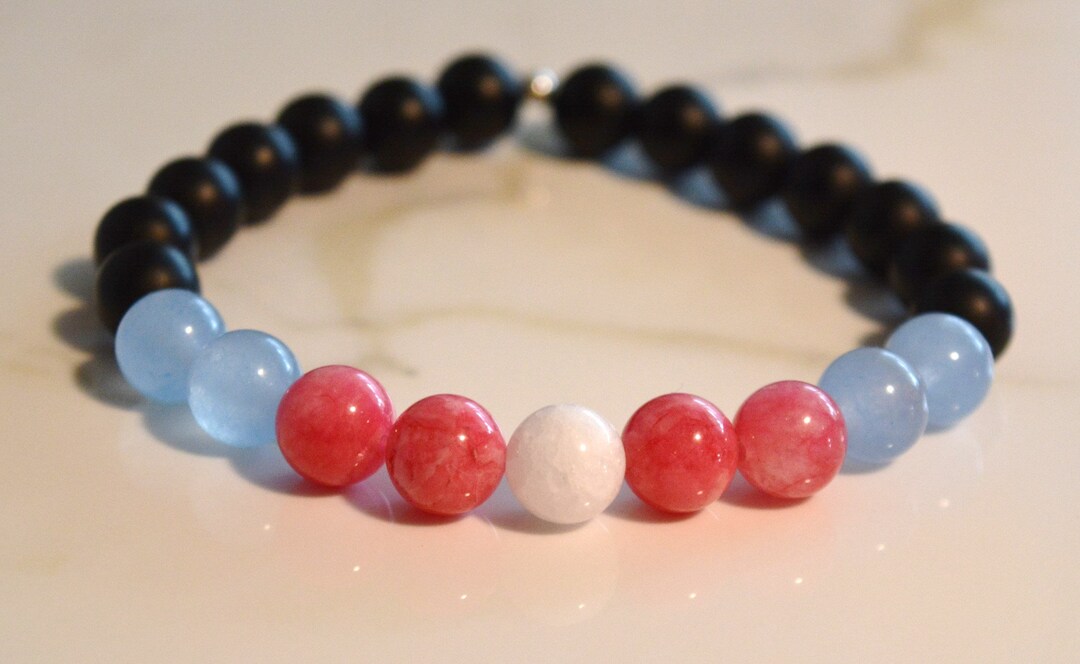 Yoga Beaded Stretch Bracelet, Transgender Pride Flag Beaded Gemstone ...