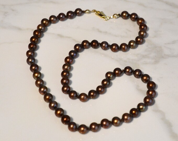 Genuine Chocolate Brown Pearl Necklace Measuring 18-inches, Brown Pearl ...