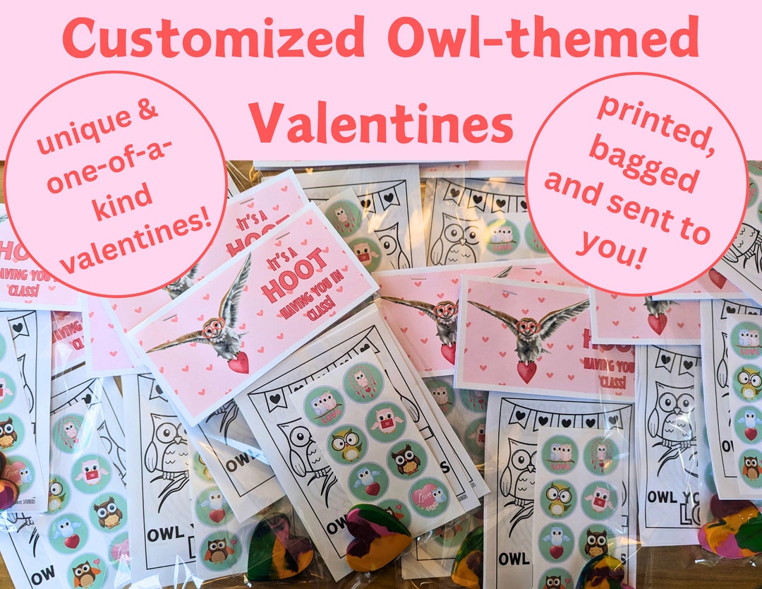 Owl Themed Valentines for Kids, From Students or Teachers, Classroom ...