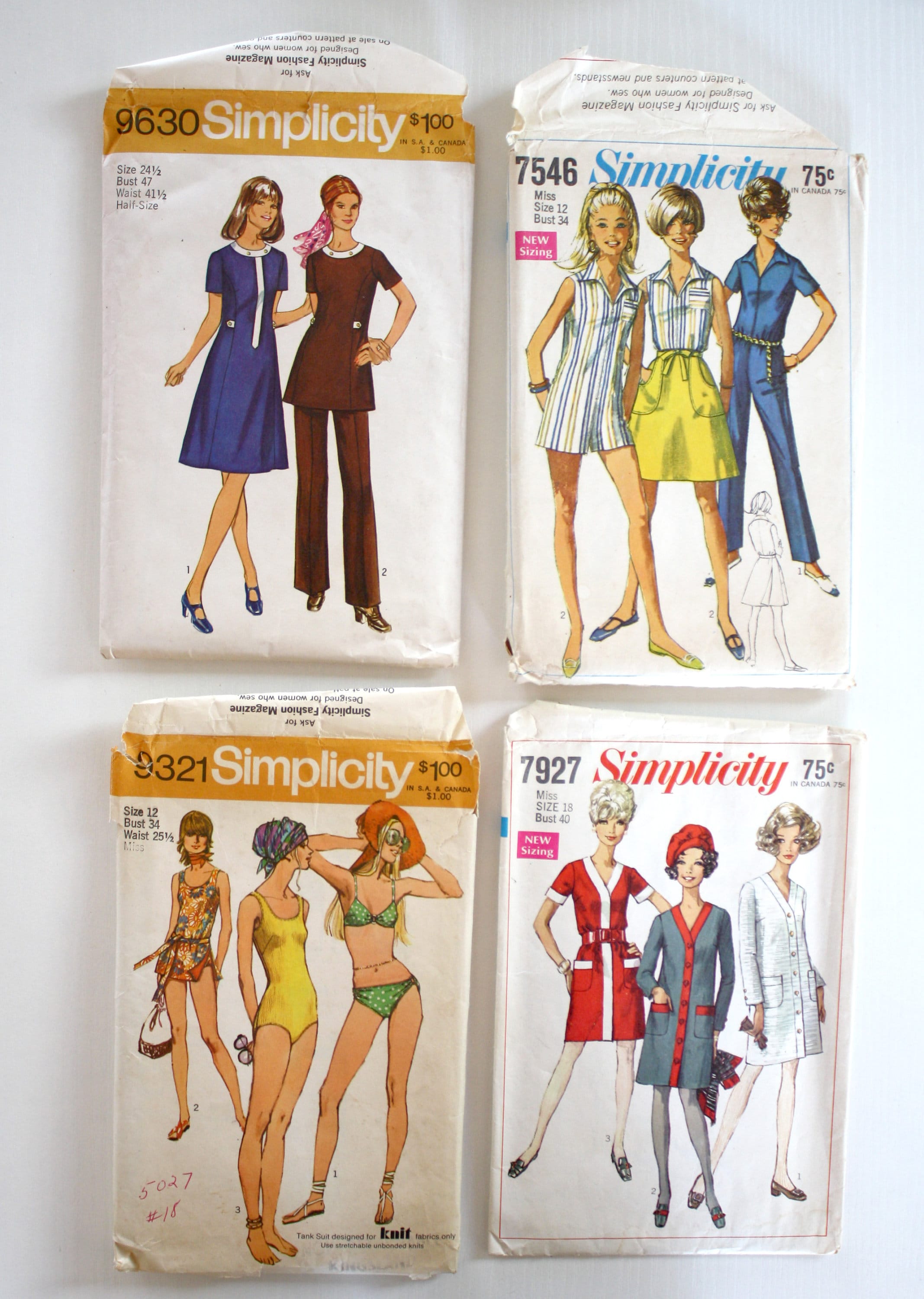 Vintage Simplicity Patterns Woman's 1960s 1970s Fashion Group of 4 9630 ...