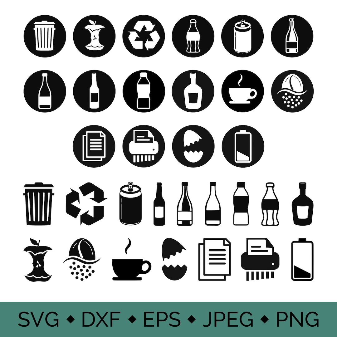 Garbage Bin Symbols Recycle Sorting SVG Files Food Scraps Compost ...
