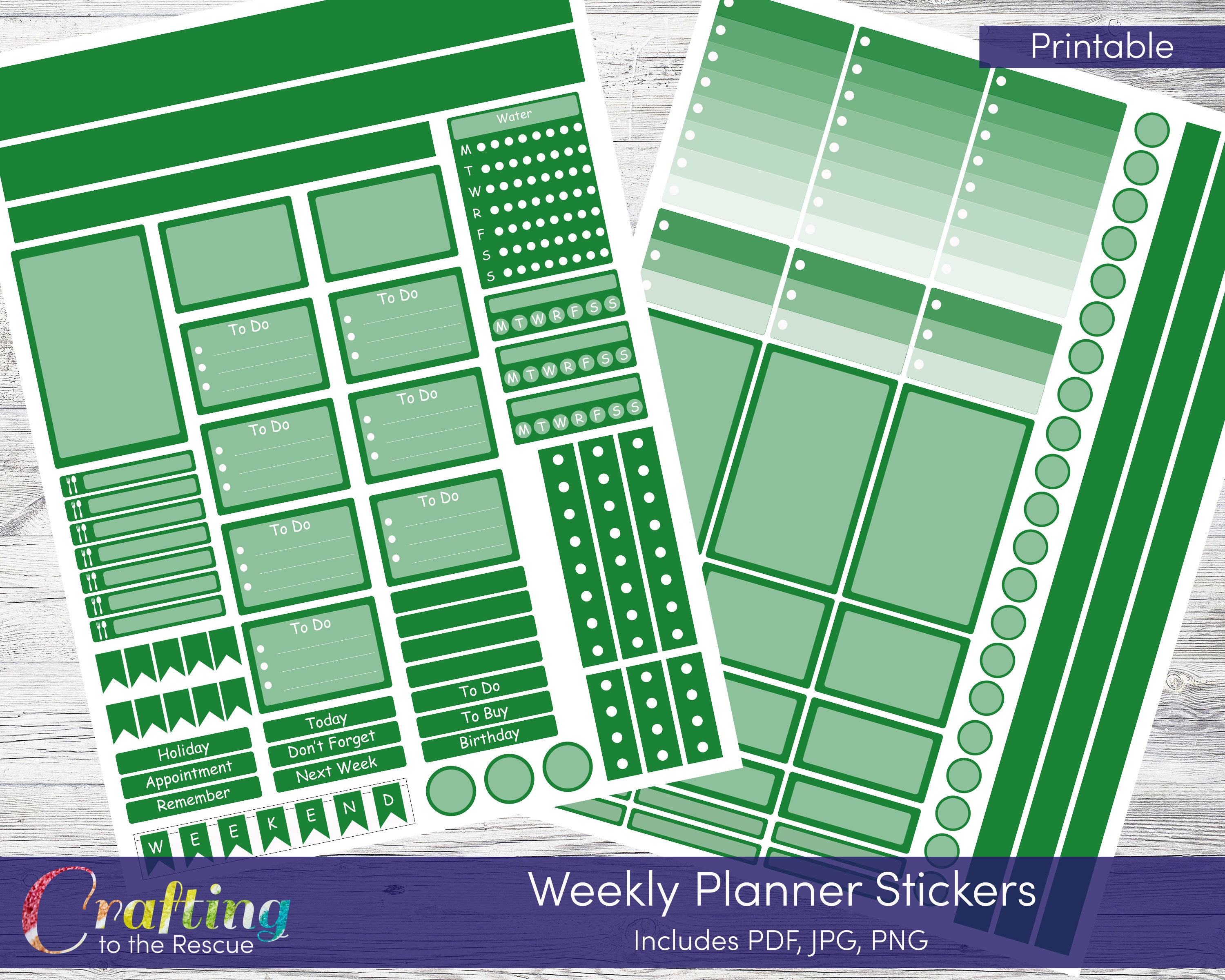 Green Planner Stickers for Weekly Planner Digital Printable Planner ...
