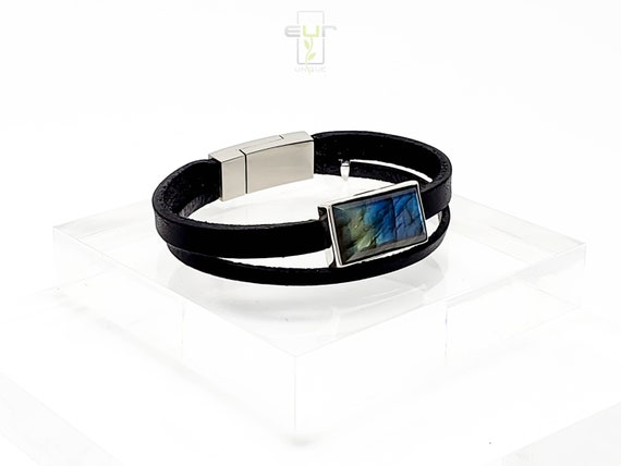 Leather and Labradorite cuff bracelet solid sterling silver | Etsy