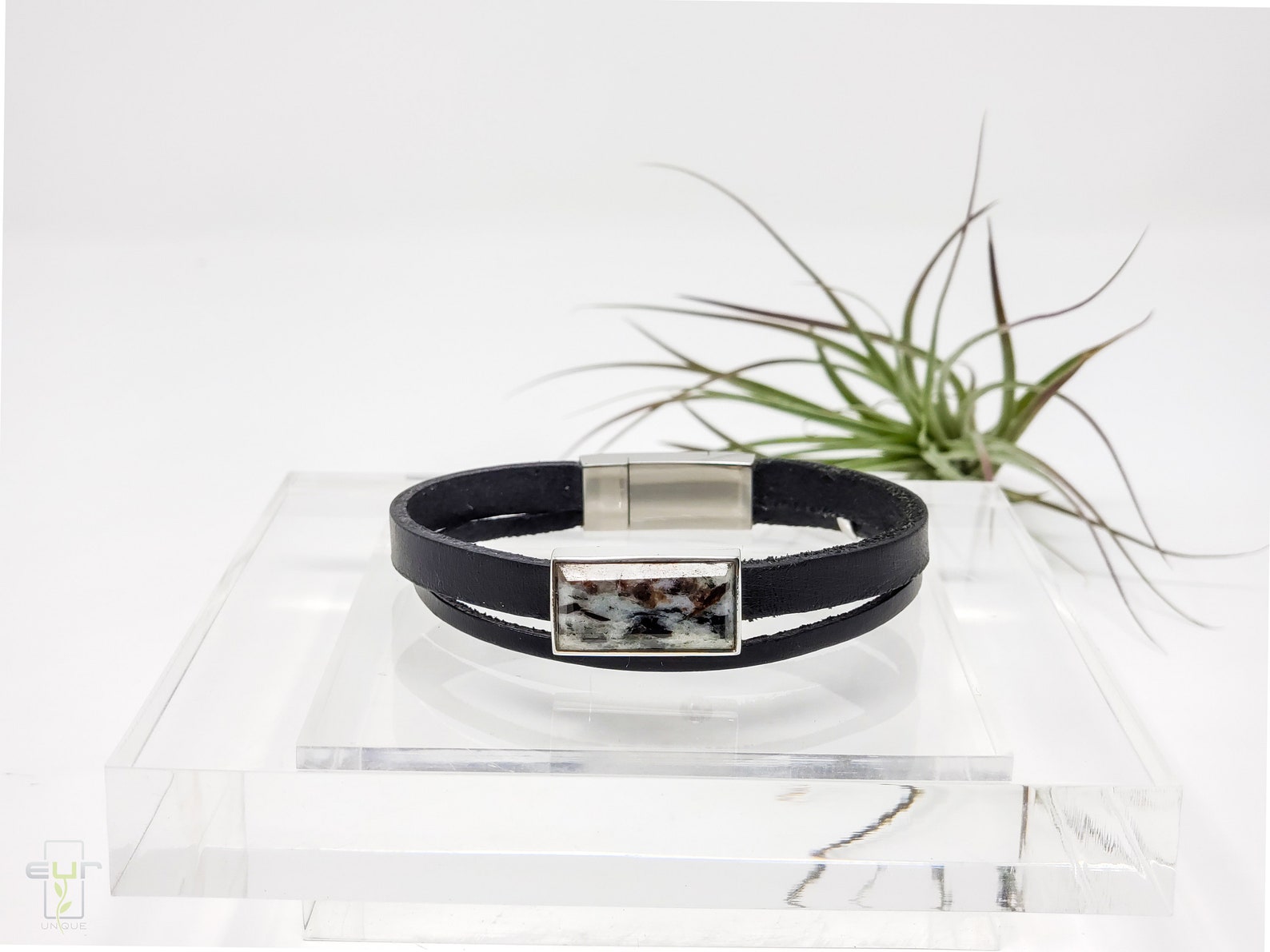 Leather and Astrophyllite Cuff Bracelet Solid Sterling Silver - Etsy