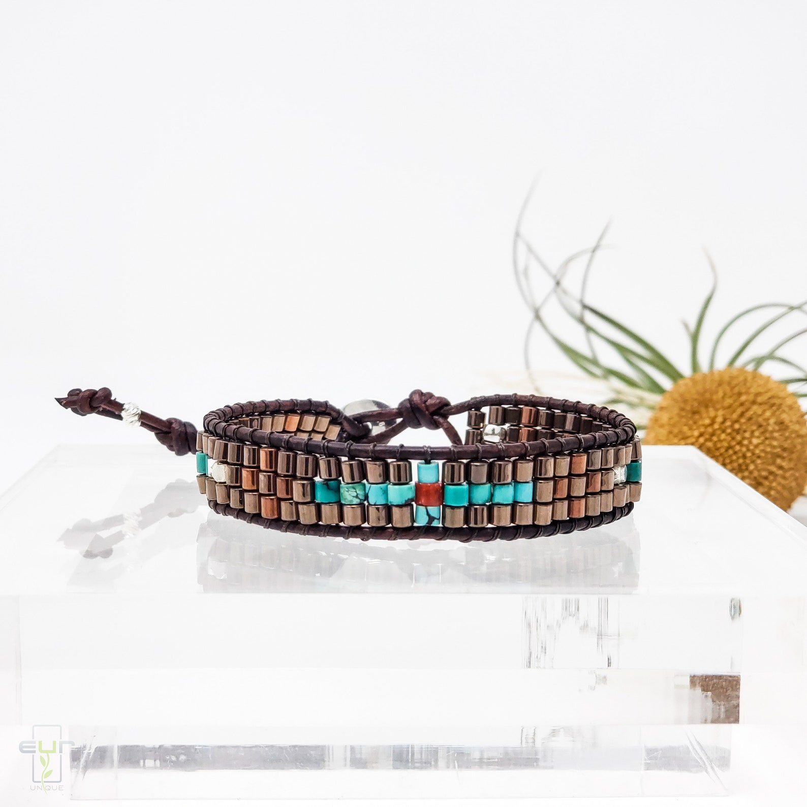 Leather Ladder Wrap Turquoise Heishi Apple Coral Brass and - Etsy